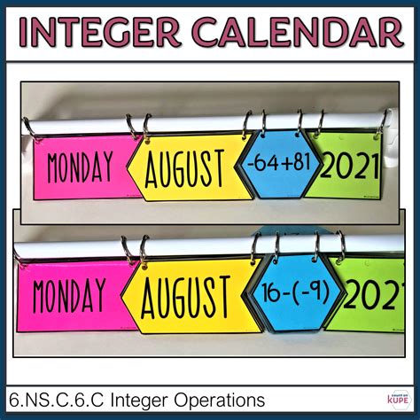 Integer Operations Math Hanging Classroom Calendar Made By Teachers