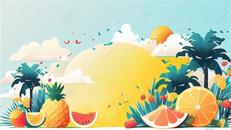 여름 수박 코코넛 나무 해변 그림 여름 수박 해변 배경 일러스트 및 사진 무료 다운로드 Pngtree