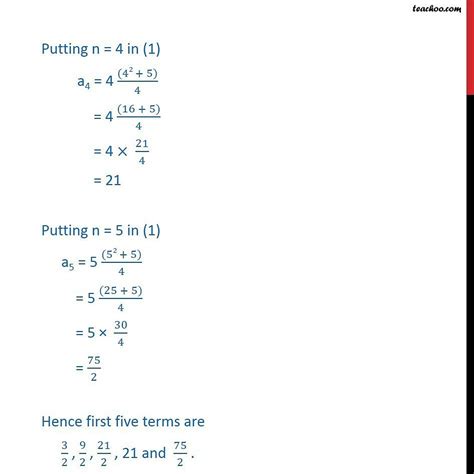 Ex 8 1 6 Write First Five Terms An N N2 5 4 Ex 8 1