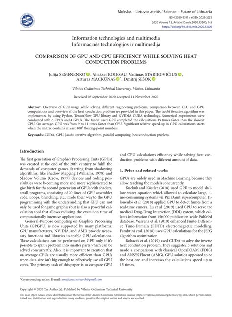 PDF Comparison Of GPU And CPU Efficiency While Solving Heat Conduction Problems