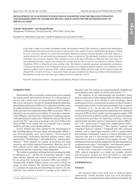 Pdf Development Of Cloud Point Extraction Scanometry For The Preconcentration And