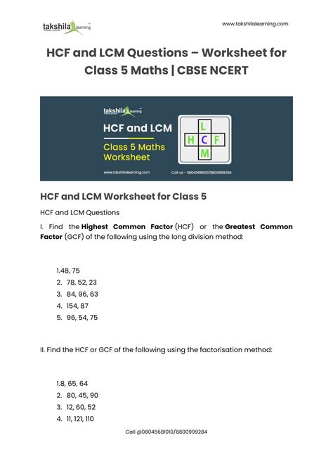 Ppt Hcf And Lcm Questions Worksheet For Class 5 Maths Ncert Solution Powerpoint