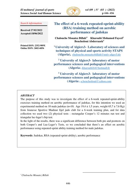Pdf The Effect Of A 6 Week Repeated Sprint Ability Rsa Training Method On Aerobic