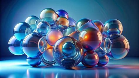 Abstract Iridescent Spheres On Blue Background Premium Ai Generated Image