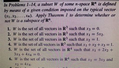 solved in problems 1 14 a subset w of some 11 space r is