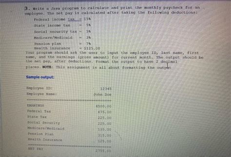 Solved 3 Write A Java Program To Calculate And Print The
