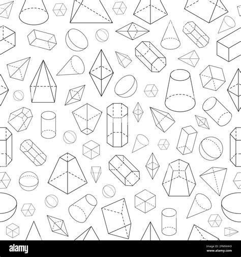 Isometric 3d Shapes Seamless Pattern Geometric Math Wireframe Objects Pyramid Prism And