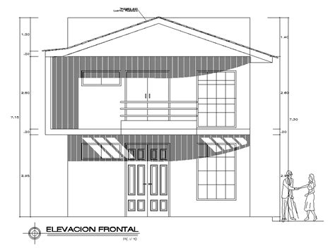 The Front Elevation View Of The 7x17m Office Building Is Given In This Autocad Drawing Model