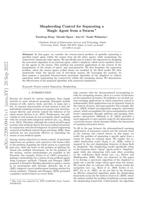 Pdf Shepherding Control For Separating A Single Agent From A Swarm