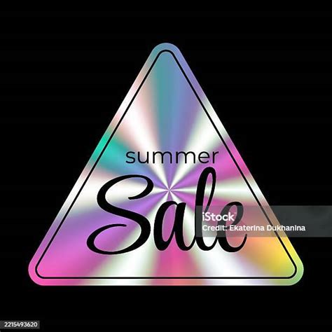 홀로그램 스티커 여름 세일 홀로그램 라벨 기하학적 모양 무지개 빛깔의 호일 접착 필름 컬러 무지개 빛나는 엠블럼 태그 네온 벡터 일러스트 레이 션 0명에 대한 스톡 벡터