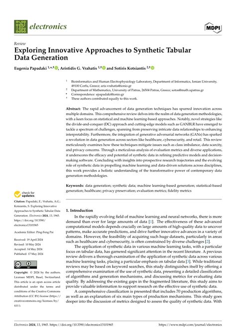pdf exploring innovative approaches to synthetic tabular data generation