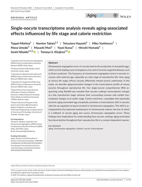 Pdf Single‐oocyte Transcriptome Analysis Reveals Aging‐associated