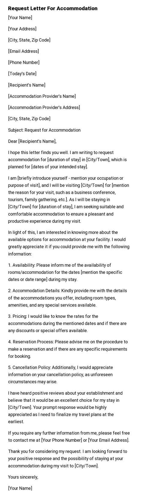 Request Letter For Accommodation