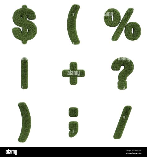 D Render Set Of Grass Font Including Letters Numbers And Punctuation Marks Isolated On White