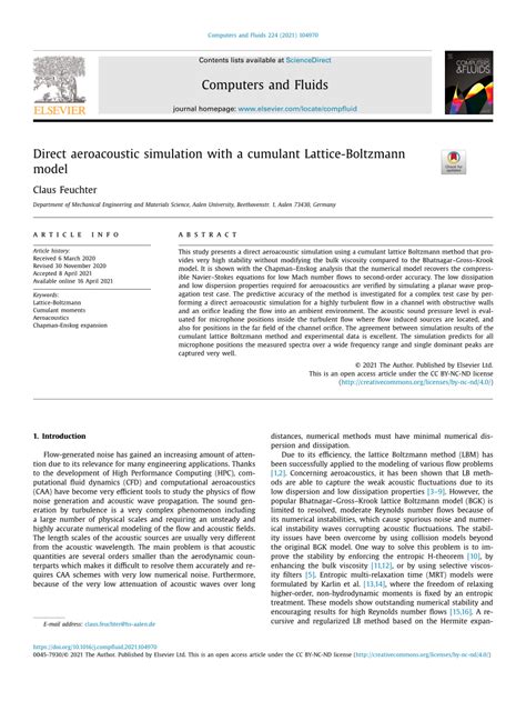 Pdf Direct Aeroacoustic Simulation With A Cumulant Lattice Boltzmann