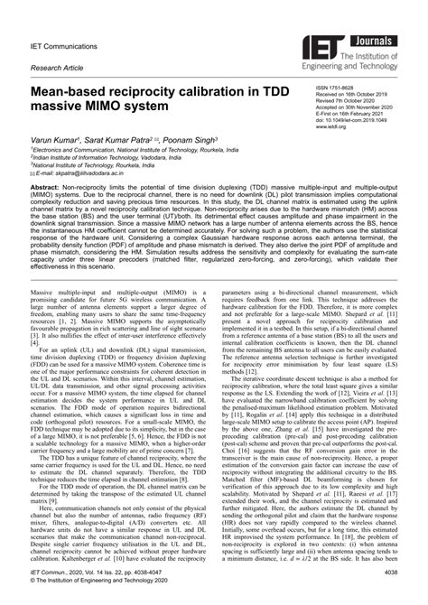 Mean Based Reciprocity Calibration In Tdd Massive Mimo System Request Pdf