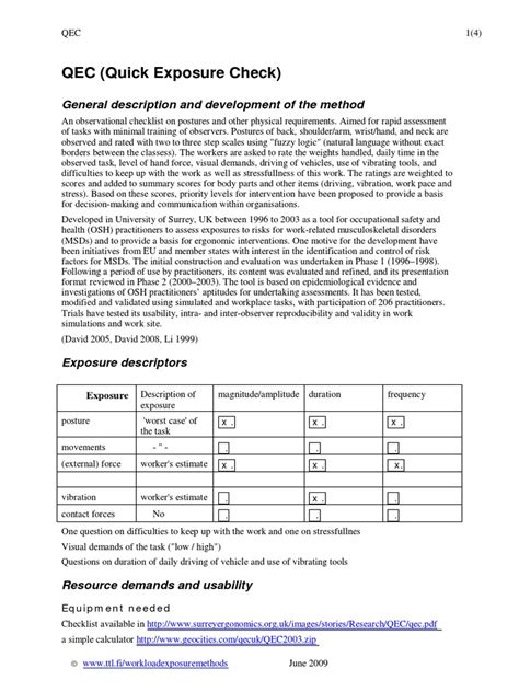 Qec Quick Exposure Check General Description And Development Of The