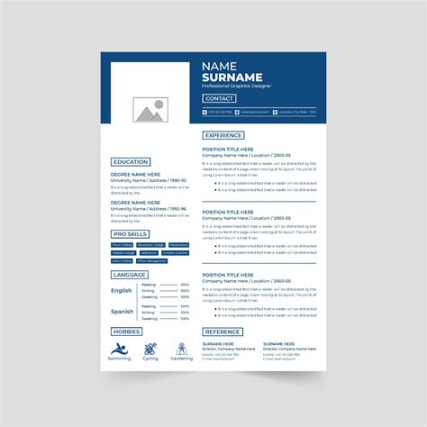 Simple Cv Template Vector With Photo Placeholders And Job Experience Sections Modern Office Job