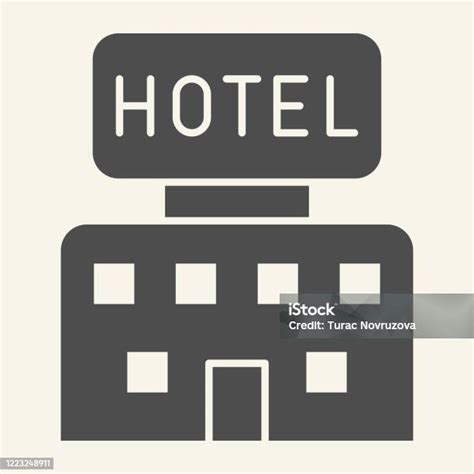 호텔 솔리드 아이콘입니다 간판 기호 베이지 색 배경에 글리프 스타일의 그림과 호텔 건물 모바일 개념 및 웹 디자인에 대한 여행 아파트 기호 벡터 그래픽 0명에 대한 스톡