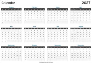 Printable Yearly Calendar 2027