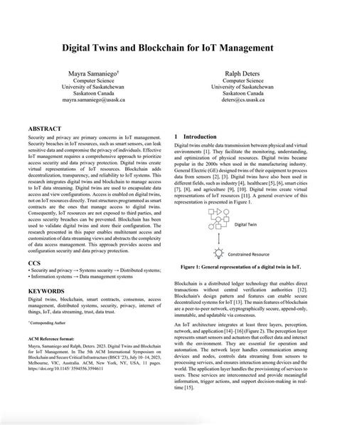 I Am Happy To Share My Newest Acm Paper Digital Twins And Blockchain For Iot Management 😍