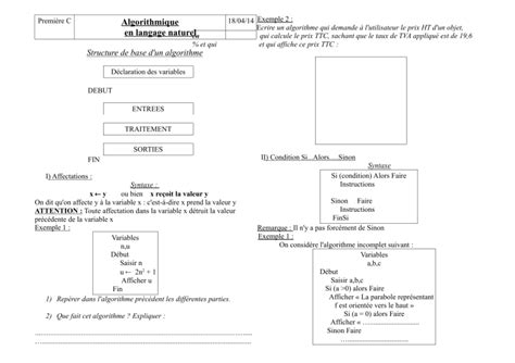 algorithmique en langage naturel