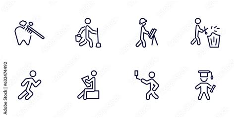 Set Of Behavior And Action Thin Line Icons Behavior And Action Outline Icons Such As Brushing
