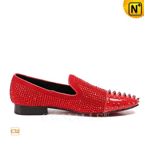 Cwmalls® Red Leather Rivet Loafer Shoes Cw719100