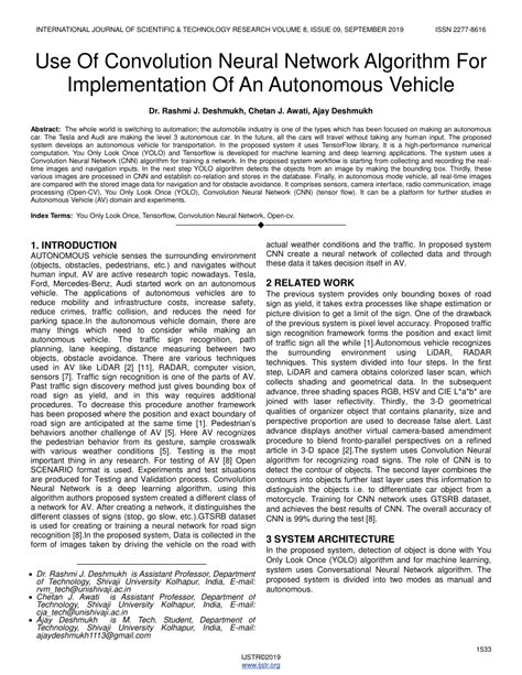 Pdf Use Of Convolution Neural Network Algorithm For Implementation Of An Autonomous Vehicle