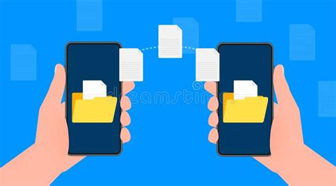 Modern Flat Icon With File Transfer From Smartphone To Smartphone On Blue Background Document