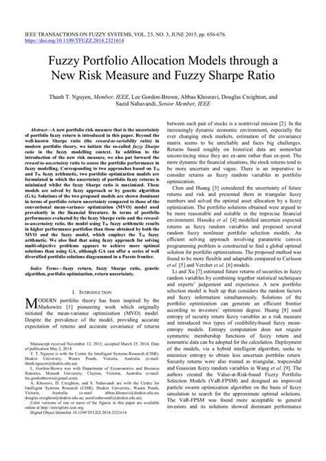 Pdf Fuzzy Portfolio Allocation Models Through A New Risk Measure And Fuzzy Sharpe Ratio