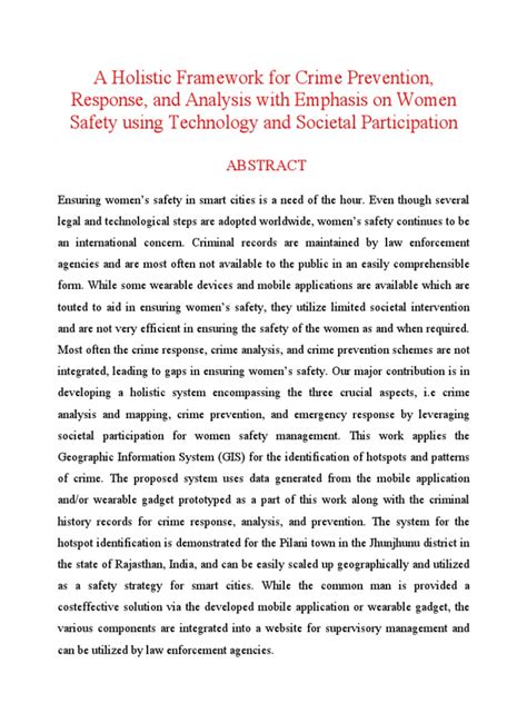A Holistic Framework For Crime Prevention Response And Analysis With Emphasis On Women Safety