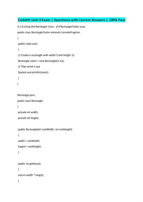 Codehs Unit 4 Exam Questions With Correct Answers 100 Pass Code