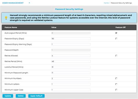 Password Security Settings