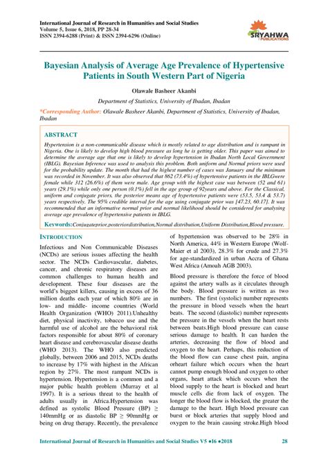 Pdf Bayesian Analysis Of Average Age Prevalence Of Hypertensive Patients In South Western Part