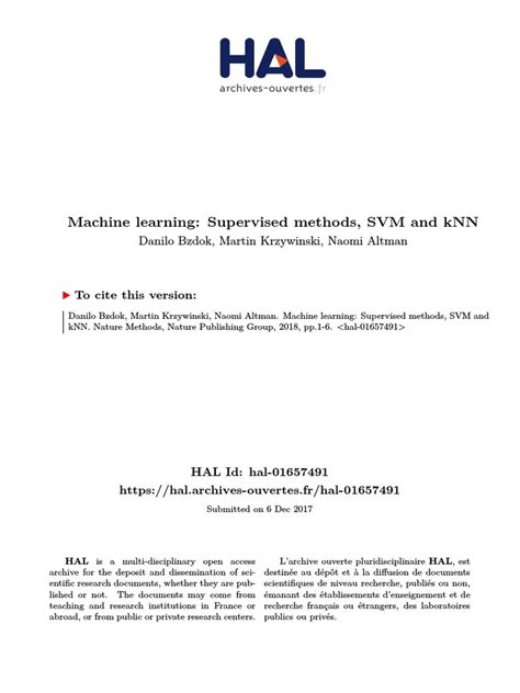 Machine Learning Supervised Methods Svm And Knn Pdf Support