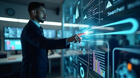 Businessman Analyzing Financial Data On Large Monitor Premium Ai
