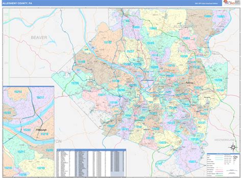 Allegheny County Pa Wall Map Color Cast Style By Marketmaps