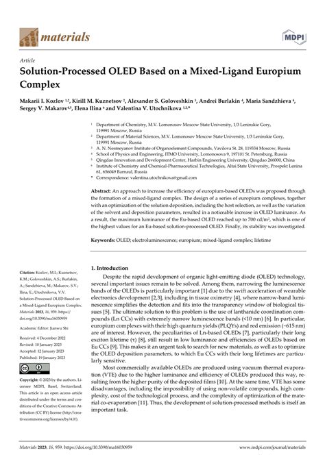 Pdf Solution Processed Oled Based On A Mixed Ligand Europium Complex