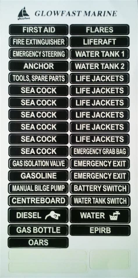 Boating Label Set Glowfast Marine Pty Ltd Glow Fast Luminous Technology