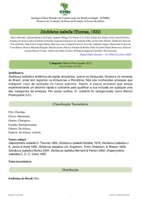 Pdf Ficha De Diclidurus Isabella