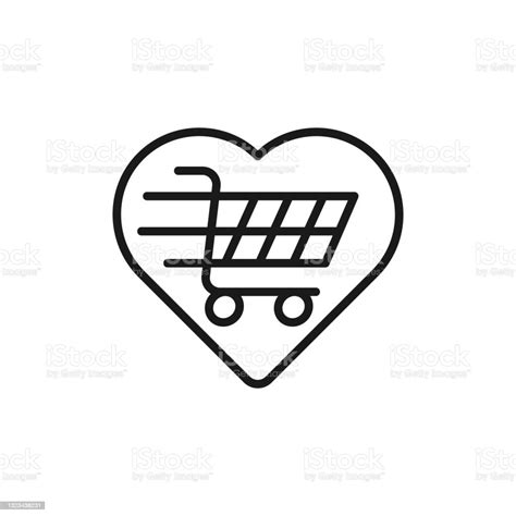 쇼핑 위시리스트 아이콘 벡터 일러스트레이션 전자 상거래 온라인 상점 및 마켓 플레이스 웹 사이트 모바일 로고 기호 버튼 기호 앱 Ui를위한 사랑 모양 아이콘 디자인 개념쇼핑