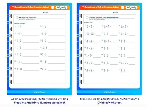 Adding Subtracting Multiplying And Dividing Fractions Worksheets