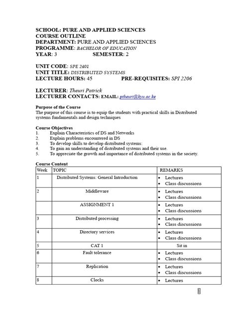 Spe 2401 Distributed Systems Course Outline Pdf Distributed
