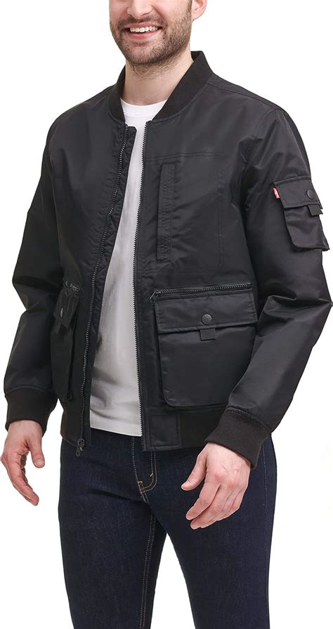 Levis Mens Varsity Bomber Trucker Jacketblack Patch Pockets The
