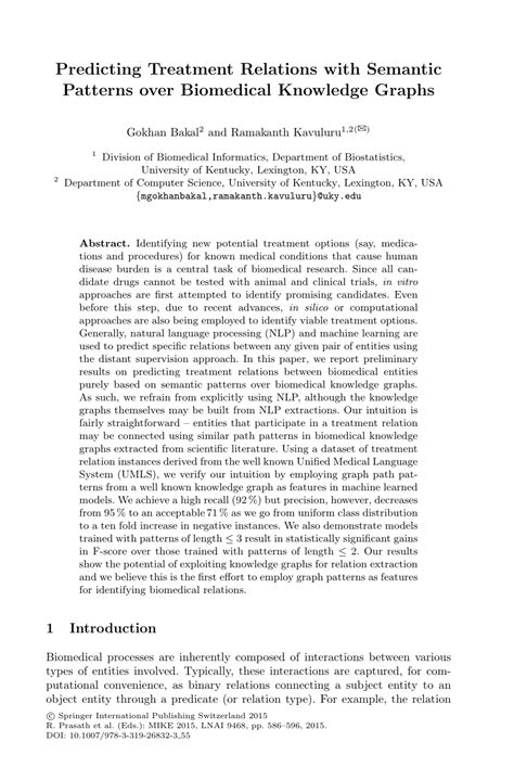 Pdf Predicting Treatment Relations With Semantic Patterns Over