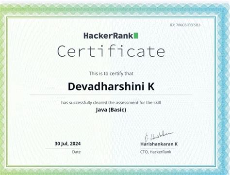 Happy To Share That Ive Completed The Java Certificate On Hackerrank