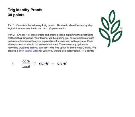 [solved] trig identity proofs 30 points part 1 co solutioninn
