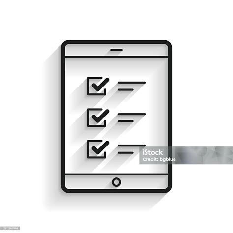 체크리스트가 있는 태블릿 Pc 흰색 배경에 긴 그림자가 있는 선 아이콘 3차원 형태에 대한 스톡 벡터 아트 및 기타 이미지 3차원 형태 개념 검사 보기 Istock