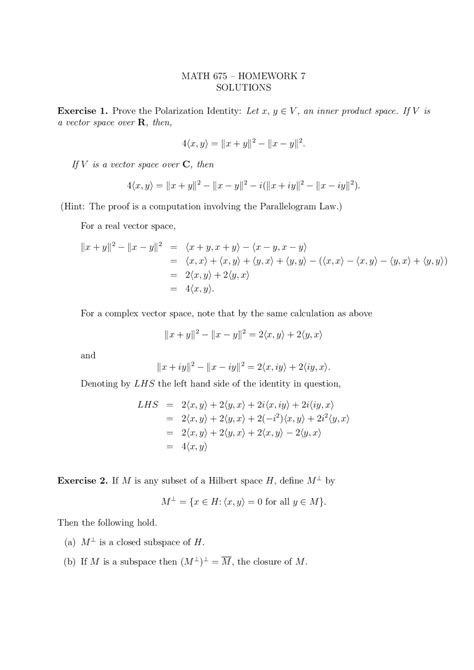 Homework 7 With Solution Linear Analysis Math 675 Docsity